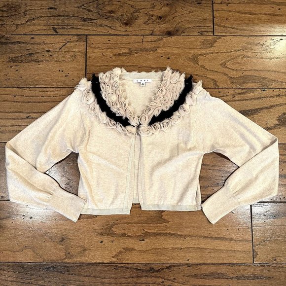 CAbi | Sweaters | Small Euc Cabi Tan And Black Rosette Shrug Cardigan ...